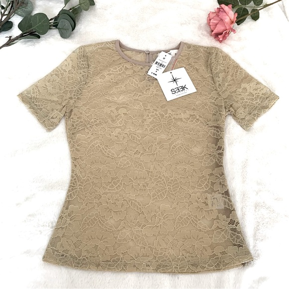 SEEK THE LABEL | Tops | Nwt Seek The Label Beige Lace Fitted Sheer ...